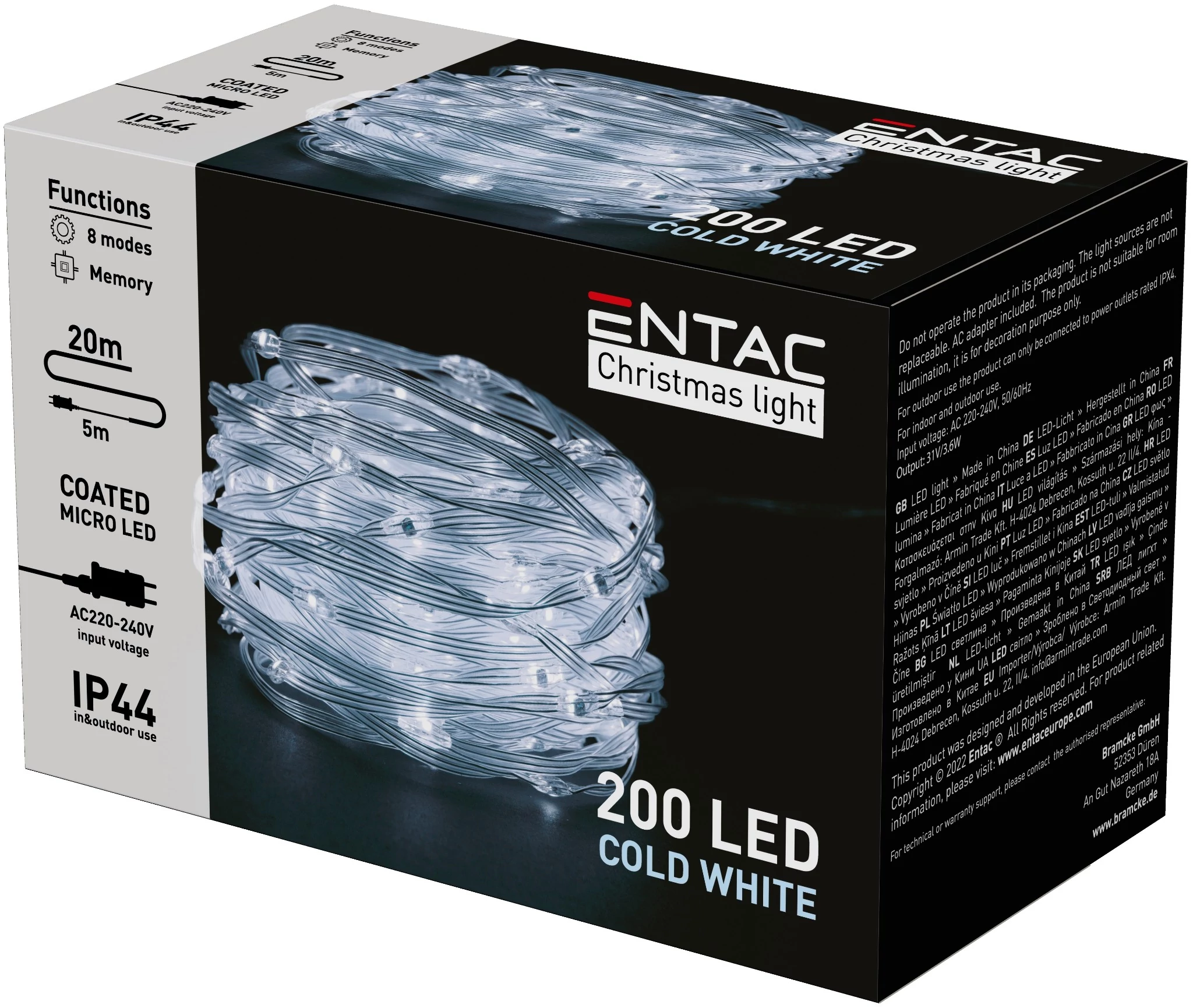 Entac Karácsonyi IP44 200 PVC Bevonatú Micro LED CW 20m ...